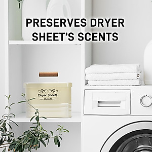 ELITAPRO Dryer Sheets Holder for Laundry Room - Farmhouse Dryer Sheet Box with Lid - Laundry Room Decor & Accessories - Metal Dryer Sheet Container for Laundry Room Organization & Storage (Ivory)