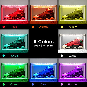 Oltraman Shoe Storage Organizer for Closet, Foldable Shoe Boxes Rack 2 pack, Clear Plastic Stackable Containers Bins Holder, Magnetic Sneaker Shelf for Sneakerheads with LED Lights Clear