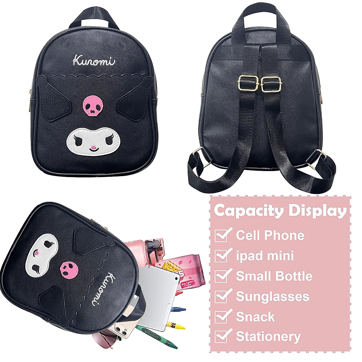 AJZTRC Kawaii Backpack, Cute Cartoon Mini Travel Backpack, Waterproof Faux Leather Anime Bag for Girls Fashion
