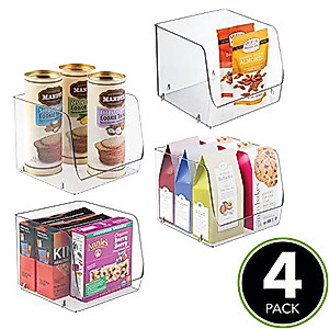mDesign Modern Stackable Plastic Open Front Dip Storage Organizer Bin Basket for Kitchen Organization - Shelf, Cupboard, Cabinet, and Pantry Organizing Decor - Ligne Collection - 4 Pack - Clear