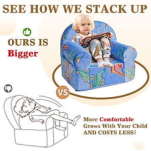 ILPEOD Toddler Chair Sherpa Couch Sherpa Kids Chair, Cuddly Comfy Toddler Plush Chair Toddler Couch Reading Chair for Kids Glow in The Dark Dinosaur