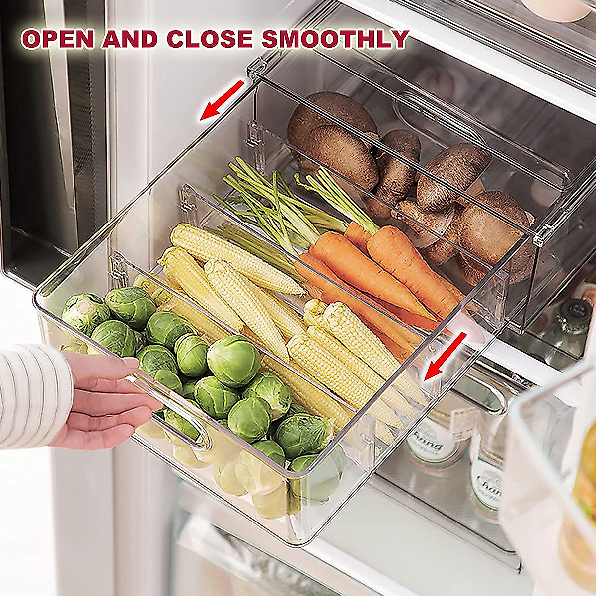 loobuu 5 Pack Refrigerator Organizer Bins with Pull-out Drawer Produce Saver Containers for Refrigerator Stackable Food Storage Container for Fridge