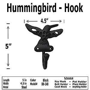 Antique Hardware Depot (1) 5" - Hummingbird - BB-248 - Coat Hook - for Coats, Bags, Hand Towel etc - Black Wrought Iron Finish