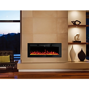 SANHSEHOME Electric Fireplace Inserts 40 Inch Wide Wall Fireplace Electric with Remote Control Electric Fireplace Wall Mounted Recessed with 12 Flame Colors Fake Log & Crystal 1-8h Timer 750W/1500W