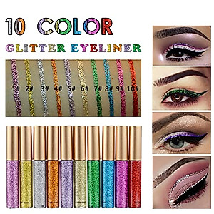 DekRion Glitter Eyeliner,Gold Giltter Eyeliner, Long-lasting Waterproof Eyeliner Eye Glitter Makeup, Silver, Gold, Pink Green High-pigmented Colorful Glitter Eyeliner Liquid