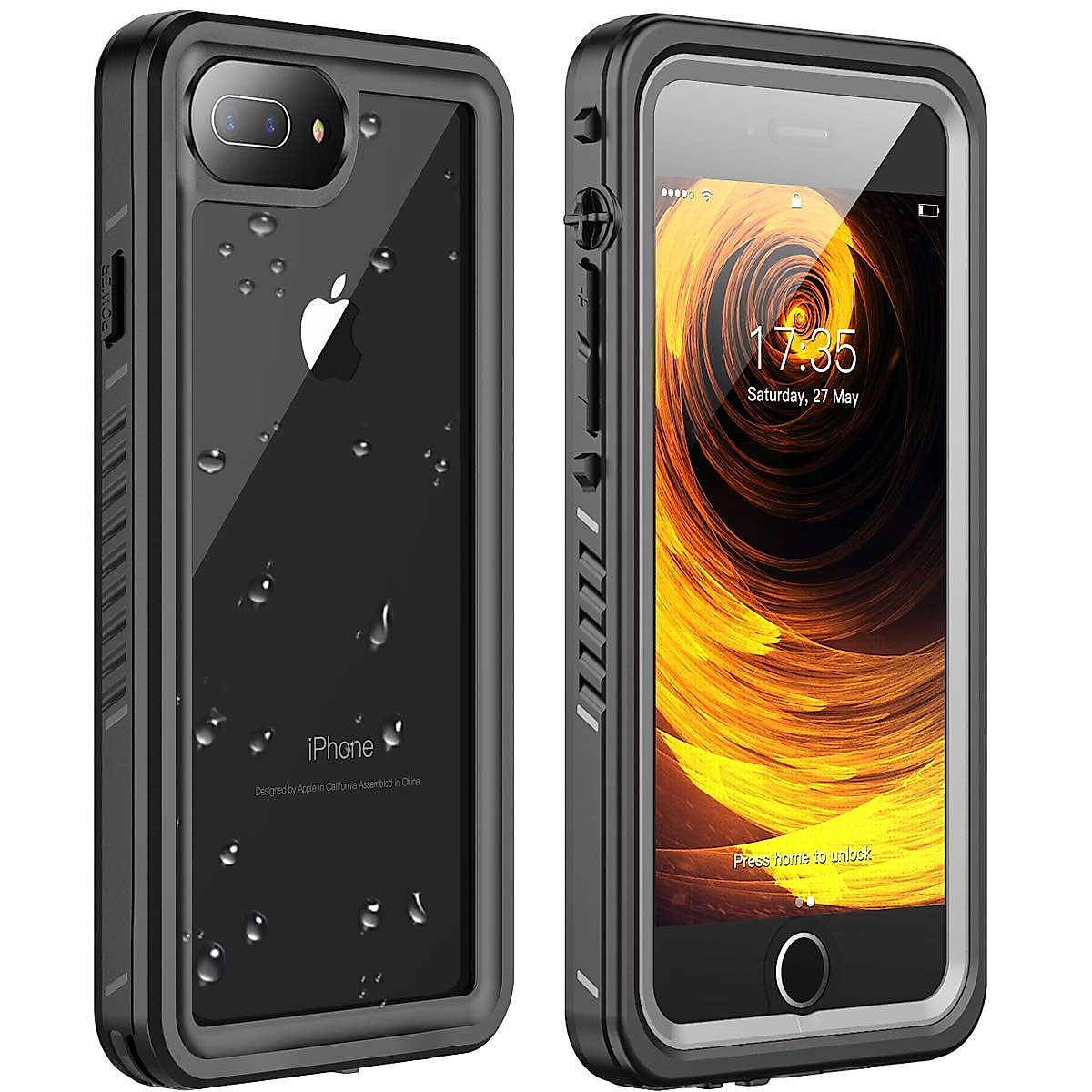 AMILIFECASES iPhone 7/8 Plus Waterproof Case - Shockproof, Sandproof, Dirtproof IP68, Full Body Protection, Black/Clear