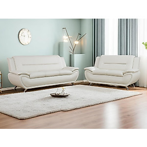 Dekmxas Leather 2 Piece Sofa Set, Sectional Couch, Modern Sofa for Living Room, Bedroom - B-Creamy White