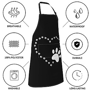 Dogs Cats Paws Prints Apron Adjustable Aprons with 2 Pockets for Women Men Waterproof Chefs Apron for Kitchen Painting Gardening Grooming