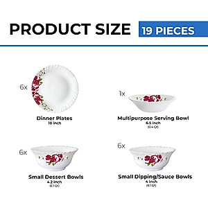 Borosil Gourmet Dinnerware Set For 6, 19 Pieces, White Dinner Plates and Bowls Sets, Chip Resistant Tempered Opal Glass, Stain Resistant, Dishwasher & Microwave Safe Dinner Set For Gifting, Serves 6