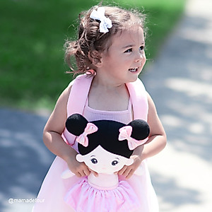 OUOZZZ 15" Soft Baby Doll for Girls Black Hair Pink Dress & Baby Girl Gifts Mermaid Toys - 6 Pieces Plush Toys Stuffed Animal Playset