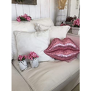 woody Pink Lips Glitter Pillow Home Decor Lips Throw Pillow Decorative Cushion Pillow Couch Bed Shaped Pillow Sparkle Luxury Pillow Sparkling Pillow 17x10 Inches