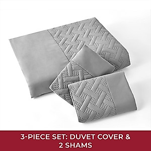 Mellanni Duvet Cover Set - Stylish & Modern - Soft & Cooling Microfiber - Fade, Stain, Shrink, and Wrinkle Resistant - Pinsonic Stripe (Queen, Light Gray)