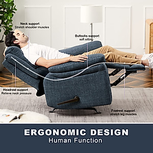 Rocker Recliner Chair, Modern Rocking Recliner, Glider Recliner, Push Back Upholstered Recliner Armchair with Footrest, Ergonomic Arms, Back, Wood Steel Structure Living Room Private cinema, Navy Blue