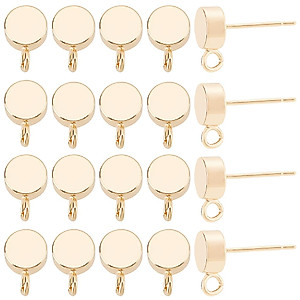 BENECREAT 20PCS 18K Gold Plated Stud Earrings Brass Dot Disc Earrings with Loop and Container for Anniversaries Gifts, Favors, Valentine's Day Jewelry Making