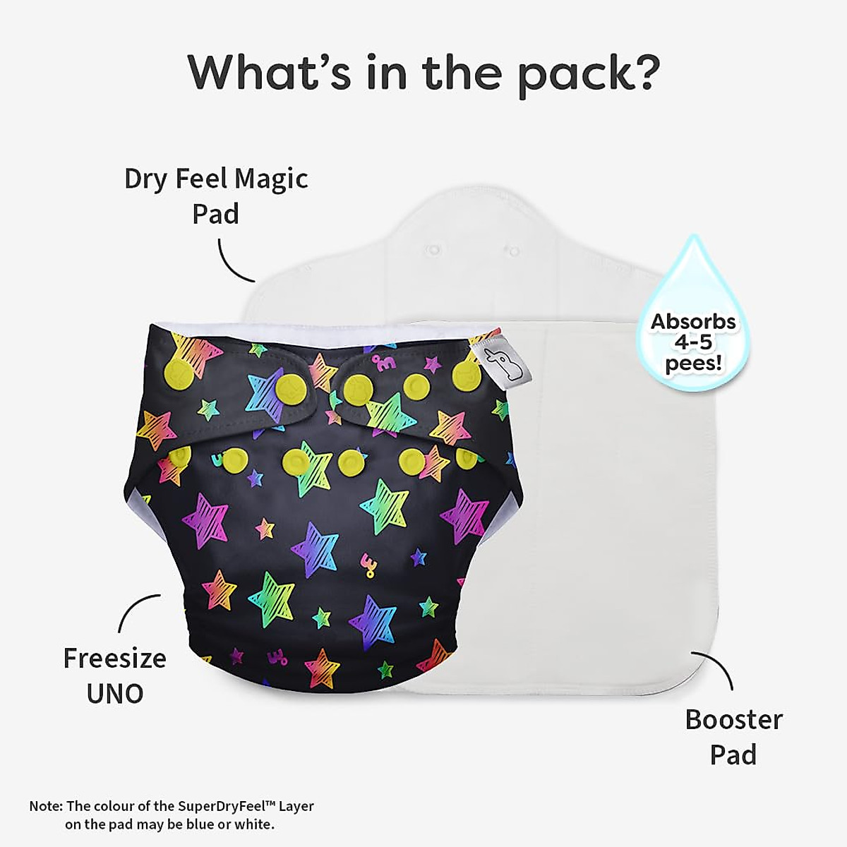 SuperBottoms New UNO Freesize Cloth Diaper, Cloth Diaper for Babies 0 to 3 Years, Washable & Reusable Cloth Diaper, Comes with Cloth Diaper Insert, 1 Diaper and 1 Organic Cotton Soaker