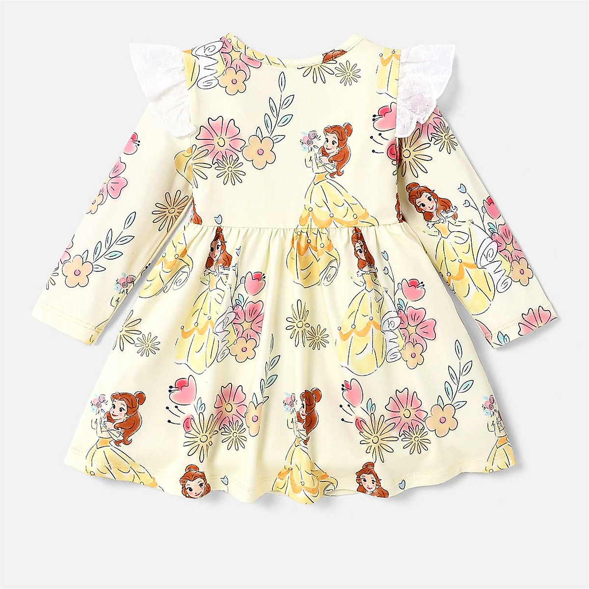 Disney Princess Dresses for Baby Girls Floral Ruffled Long-Sleeve Playwear Dress, Yellow, 6-9 Months