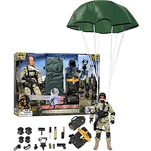 Click N' Play Military Airborne Paratrooper, 12-Inch Action Figures | Accessories, Army Stuff, Clothes, Toy Weapons, Costume | Army Guys, Soldier, World Peacekeepers | Action Figure Army Men Toys