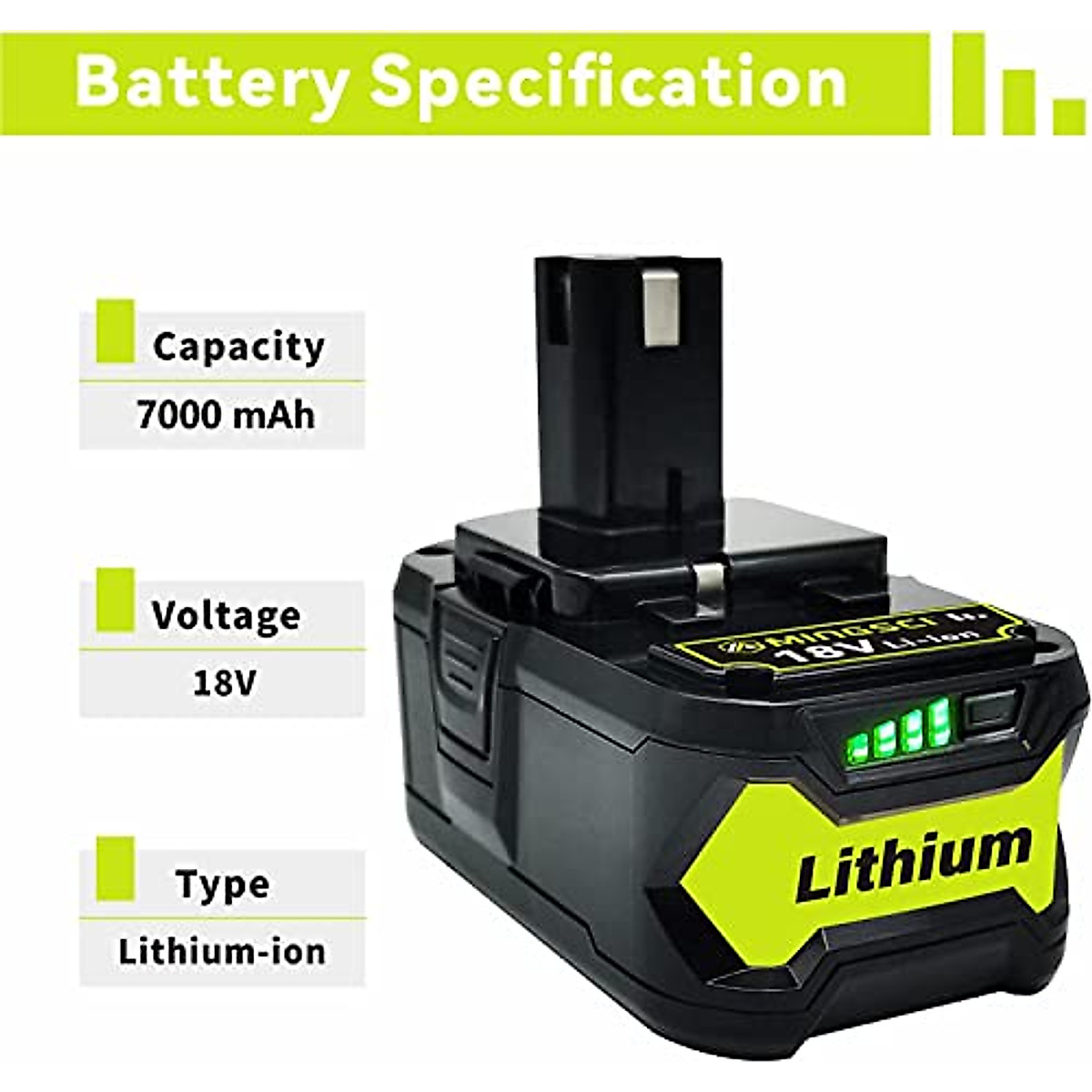 FERRYBOAT 2Pack P108 7.0Ah Replacement for Ryobi 18v Battery Compatible with Ryobi 18Volt Lithium-ion Plus P102 P103 P104 P105 P107 P109 P190 P191 P122 Batteries