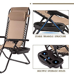 FDW Set of 2 Zero Gravity Chairs Lounge Chair with Pillow and Cup Holder Patio Outdoor Adjustable Dining Reclining Folding Chairs for Deck Patio Beach Yard