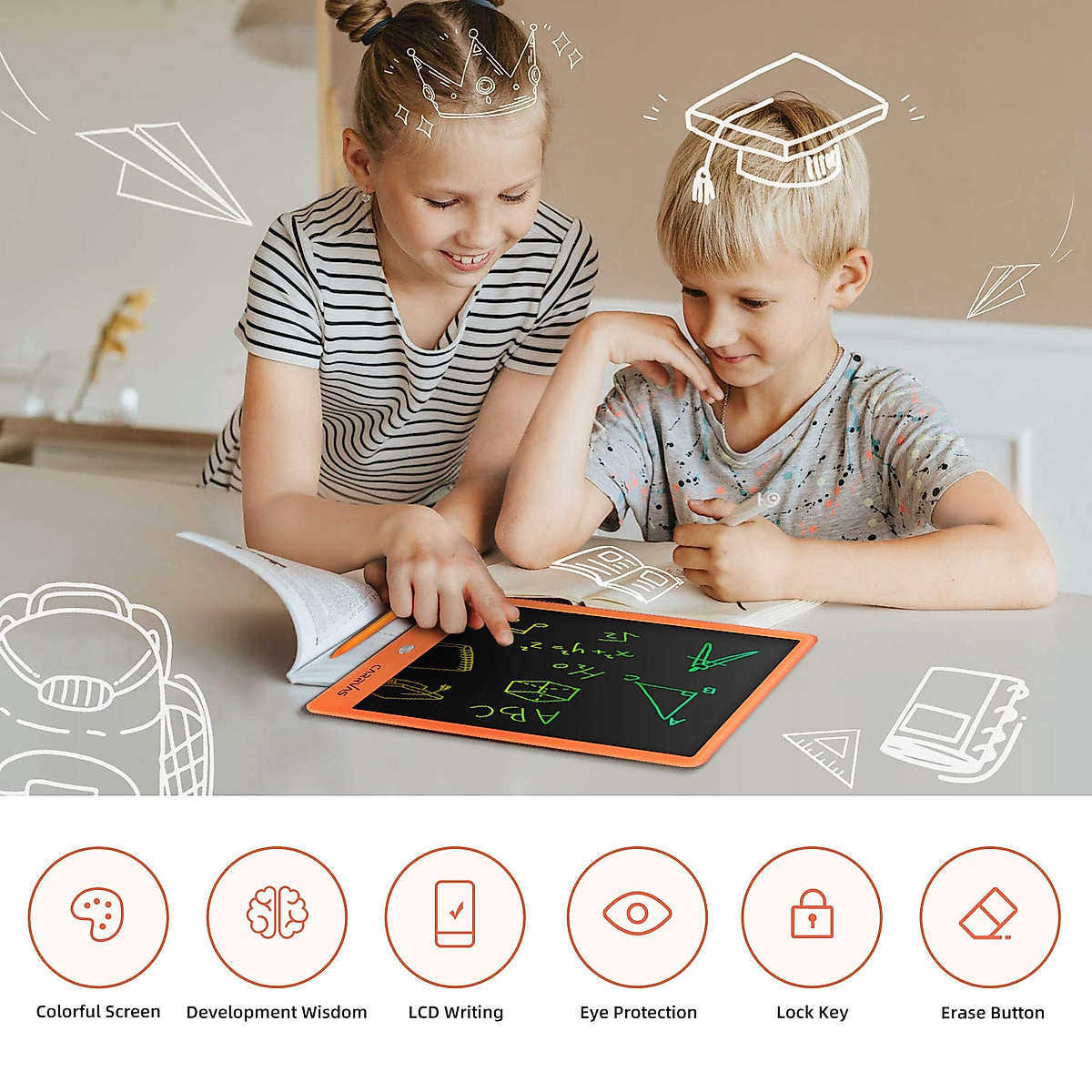 CARRVAS LCD Writing Tablet 10 Inch Colorful Drawing Pad for Kids Reusable Electronic Doodle Board Educational Learning Toys for 3 4 5 6 7 8 Years Old Toddler Boys Girls Home School