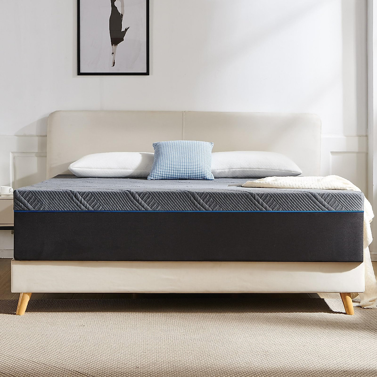 Natulliy Queen Mattress 10 Inch Gel Memory Foam Mattress in a Box, Firm Support, Removable Cover, Fits Various Bed Frames,Non-Fiberglass Queen Size Mattress Grey