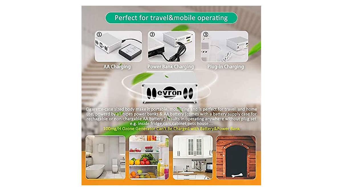 Evron Portable Ozone Generator - Compact Odor Remover & Air Purifier