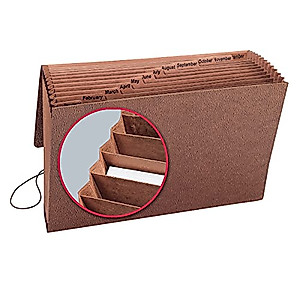 Smead TUFF Expanding File, 12 Pockets, Monthly (Jan.-Dec.), Flap and Cord Closure, Legal Size, Redrope (70390)