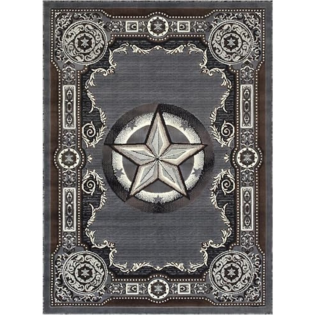 champion rugs Premium 3D Effect Hand Carved Thick Modern Cowboy Lodge Texas Star Grey Traditional Area Rug (5' 3" X 7' 5")