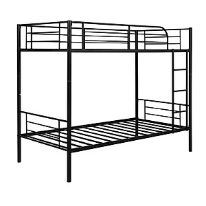 JULYFOX Steel Bunk Bed Twin Over Twin, Modern Metal Bed Frame 550 lb Heavy Duty with Stairs Side Guard Rails 10.8 inch Storage Space No Box Spring Needed 2 Twin Bed Platform for Kids Teens Black