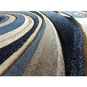 Sculpture Modern Round Area Rug Blue Beige Design 258 (5 Feet 6 Inch X 5 Feet 6 Inch)