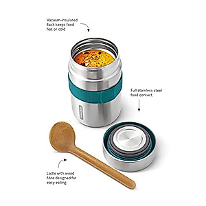 BLACK + BLUM Vacuum Food Flask Leak Proof Insulated Stainless-Steel Lunch Container with Ladle Spoon Ideal for Hot and Cold Food, 400 ml / 13.5 fl oz, Ocean