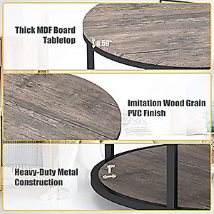 WiberWi Round Coffee Table 35.8" Rustic Vintage Industrial Design Furniture Sturdy Metal Frame Legs Sofa Table Cocktail Table with Storage Open Shelf for Living Room, Easy Assembly, Gray Brown1