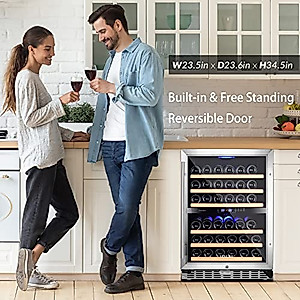 VINERIE Premium 24 Inch Wine Cooler Refrigerators, 46 Bottle Dual Zone Built-in or Freestanding Fridge with Upgrade Compressor & Tempered Glass Door, 41F-73F Digital Temperature Control
