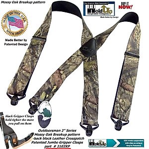 Holdup 2" Wide Outdoorsman Series Break-Up Pattern Suspenders for Men with Composite Plastic USA Patented Gripper Clasp