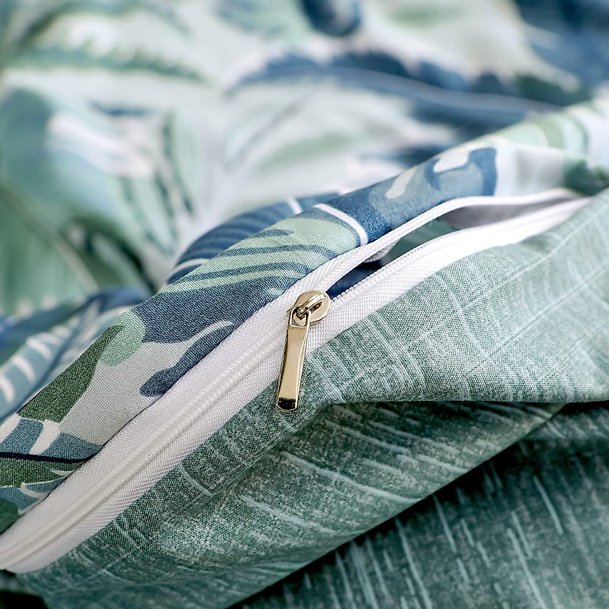 Koudi Tropical Duvet Cover Set Queen Blue Green Palm Leaves Monstera Plant Bedding Set Rainforest Botanical Microfiber Comforter Cover with Zipper Ties