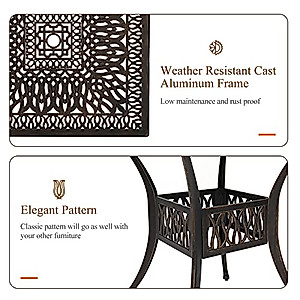 VINGLI Patio Dining Table, Patio Table with Umbrella Hole Outdoor Dining Table, Cast Aluminum Outdoor Bistro Table Outdoor Furniture Garden Table (35.4”Lx35.4”Wx29.5”H)