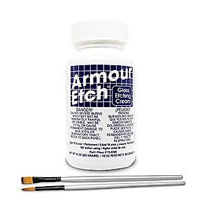Armour Etch Glass Etching Cream Kit - Create Permanently Etched Designs - 10oz Net Weight - Bundled with Moshify Application Brushes