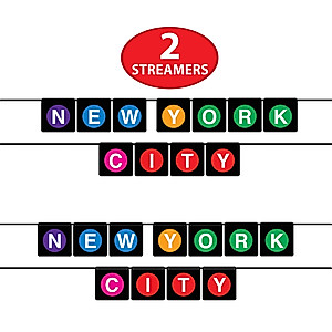 Beistle 53650 Hanging Banners 2 Piece New York City Party Decorations, 5" x 6', Black/Purple/Blue/Yellow/Green/Pink/Red