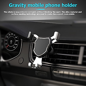 AUCELI Car Phone Holder Mount, Air Vent Hands Free Clip Cradle Universal for Cellphone, Gravity Auto Lock and Thick Case Friendly, Compatible with iPhone 14 13 Pro Max S20 All Smartphones (Silver)