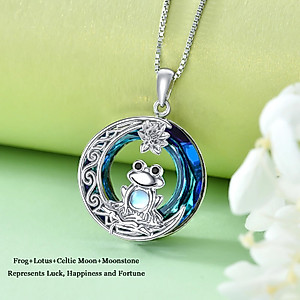 POTOPYY Frog Necklace S925 Sterling Silver Crystal Frog Pendant Cute Frog Lotus Moonstone Jewelry Gifts for Women Daughter Frog Lover Christmas Birthday Mothers Day
