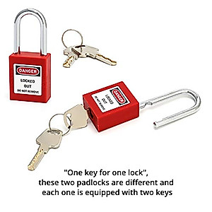 QWORK Red Lockout Tagout Safety Padlock, 2 Padlocks with 4 Keys
