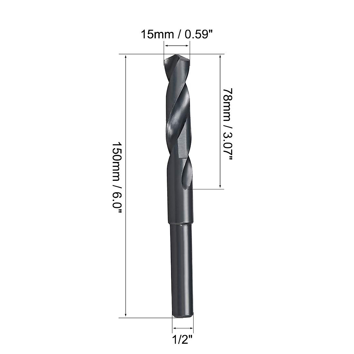 uxcell 1/2" Reduced Shank Drill Bits 15mm Black Nitride Coated High Speed Steel HSS 6542, Twist Drill Bit for Stainless Steel Alloy Metal Plastic