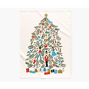 RIFLE PAPER CO. Christmas Tree Tea Towel, 28" L x 21" W, Introduce Holiday Spirit into Your Kitchen with Vibrant Screen Printed Festive Towels, Added Loop, Made from Cotton