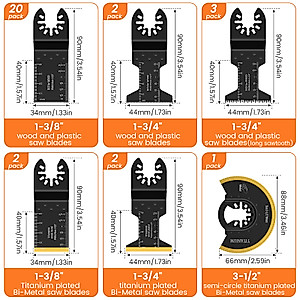 JTWEB 30PCS Oscillating Saw Blades Titanium Oscillating Multitool Blades, Universal Quick Release Multi Tool Blades Kits Wood and Metal Plastics Cutting for Bosch Ryobi Milwaukee Fein