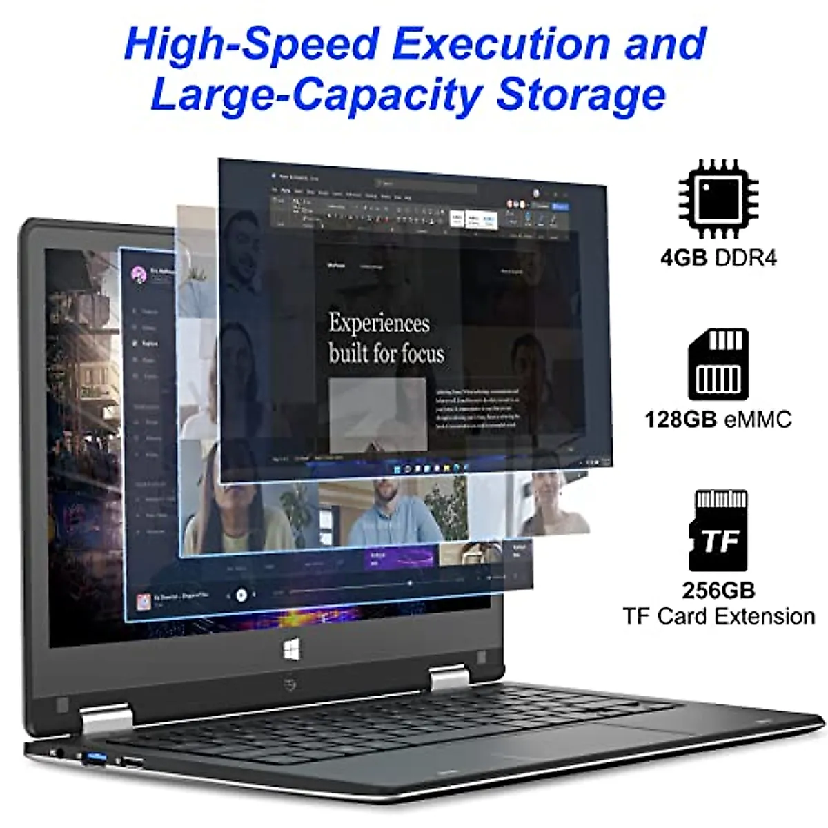 MELIUNA 2 in 1 Laptop Computer, 11.6" Touchscreen FHD Display, Intel Celeron N4000, 4GB DDR4, 128GB eMMC, Intel UHD Graphics 600, Window 11 Laptop, Quad-Core, USB3.0, Supports 1TB SSD Espandsion