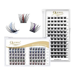 QUEWEL Cluster Lashes 72 Pcs Wide Stem C/D Curl 8-16mm Length DIY Eyelash Extension False Eyelashes Natural&Mega Styles