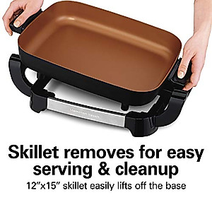 Hamilton Beach Durathon Ceramic Electric Skillet with Removable 12x15” Pan, Adjustable Temperature, Reversible Design, Tempered Glass Lid (38529K)