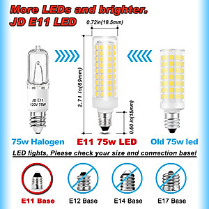 JDE11 Led Bulbs 120V 75W Halogen Candelabra Bulbs Equivalent Dimmable,T3 T4 Mini Base JD E11 Bulb, 4000K Natural White 7W 750 lm E11 Bulb for Chandeliers,Candelabra,Ceiling Fan,Cabinet Lighting,2Pack