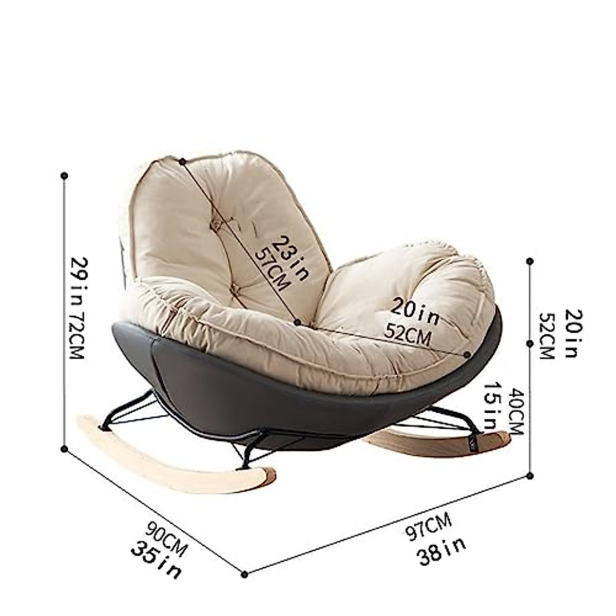 Upholstered Rocker Chair, Glider Rocker Chair,Sled Rocking Chair,with Armrests and High Density Sponge Cushions Holds Up to 300 Lbs, Suitable for Patio, Garden, Backyard, Porch, Indoor or Outdoor