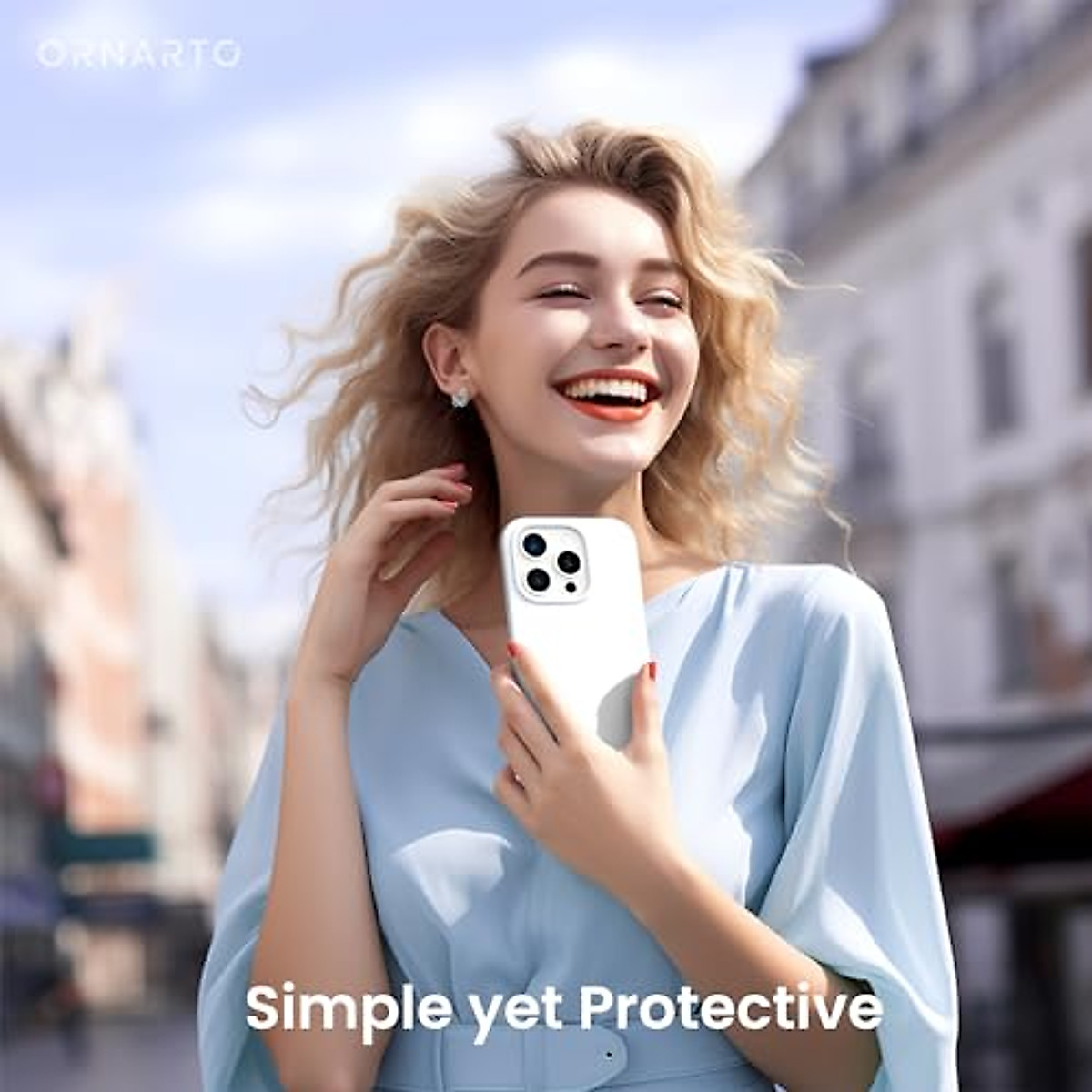 ORNARTO Compatible with iPhone 15 Pro Max Case 6.7", Slim Liquid Silicone 3 Layers Soft Gel Rubber Shockproof Protective Phone Case with Anti-Scratch Microfiber Lining-White